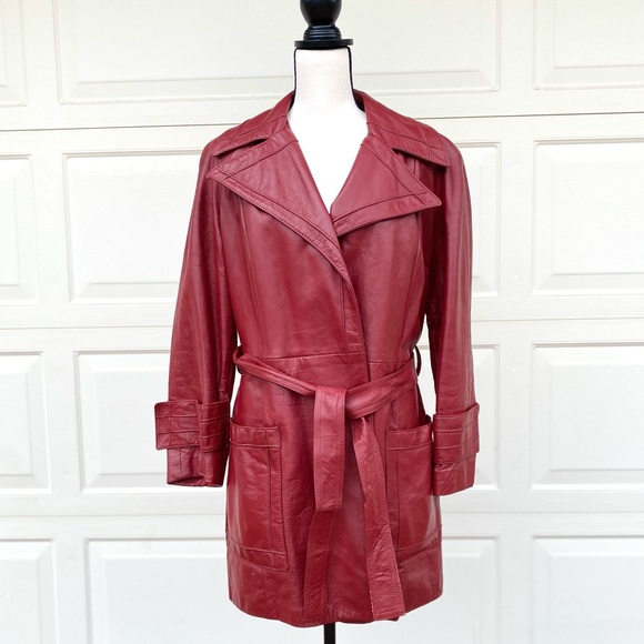 Dan Di Modes | Jackets & Coats | Vintage Red Leather Wrap Coat With Tie ...